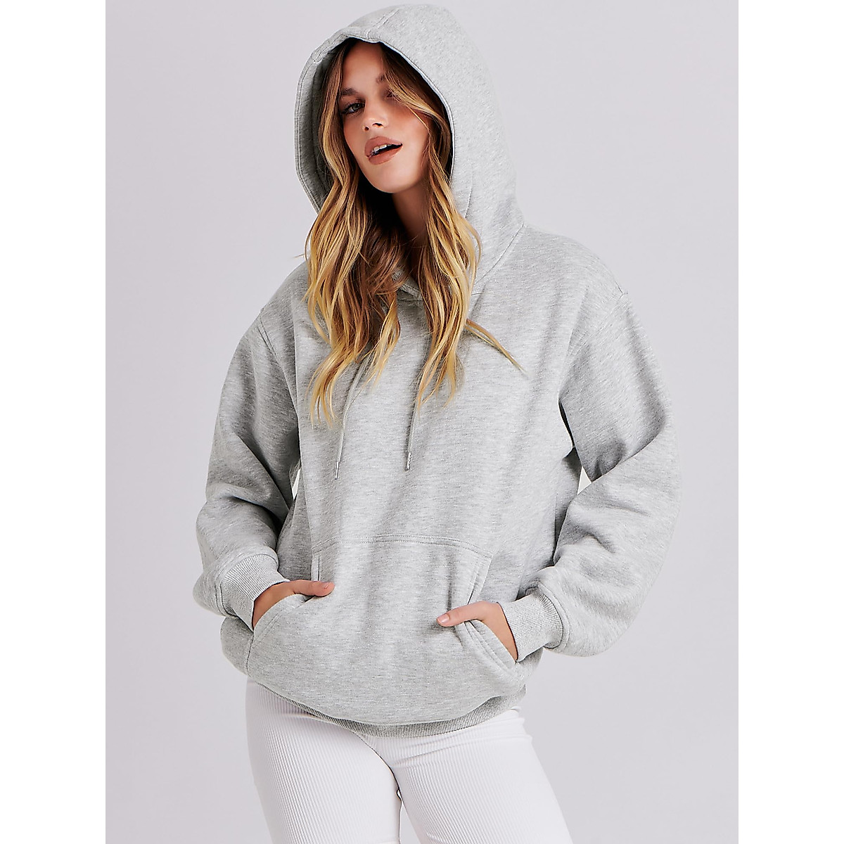 ANRABESS Women's Oversized Fleece Hoodies Basic Pullover Sweatshirt Fall Fashion 2025 Outfits Trendy Y2k Teens Preppy Clothes Heather Gray-L