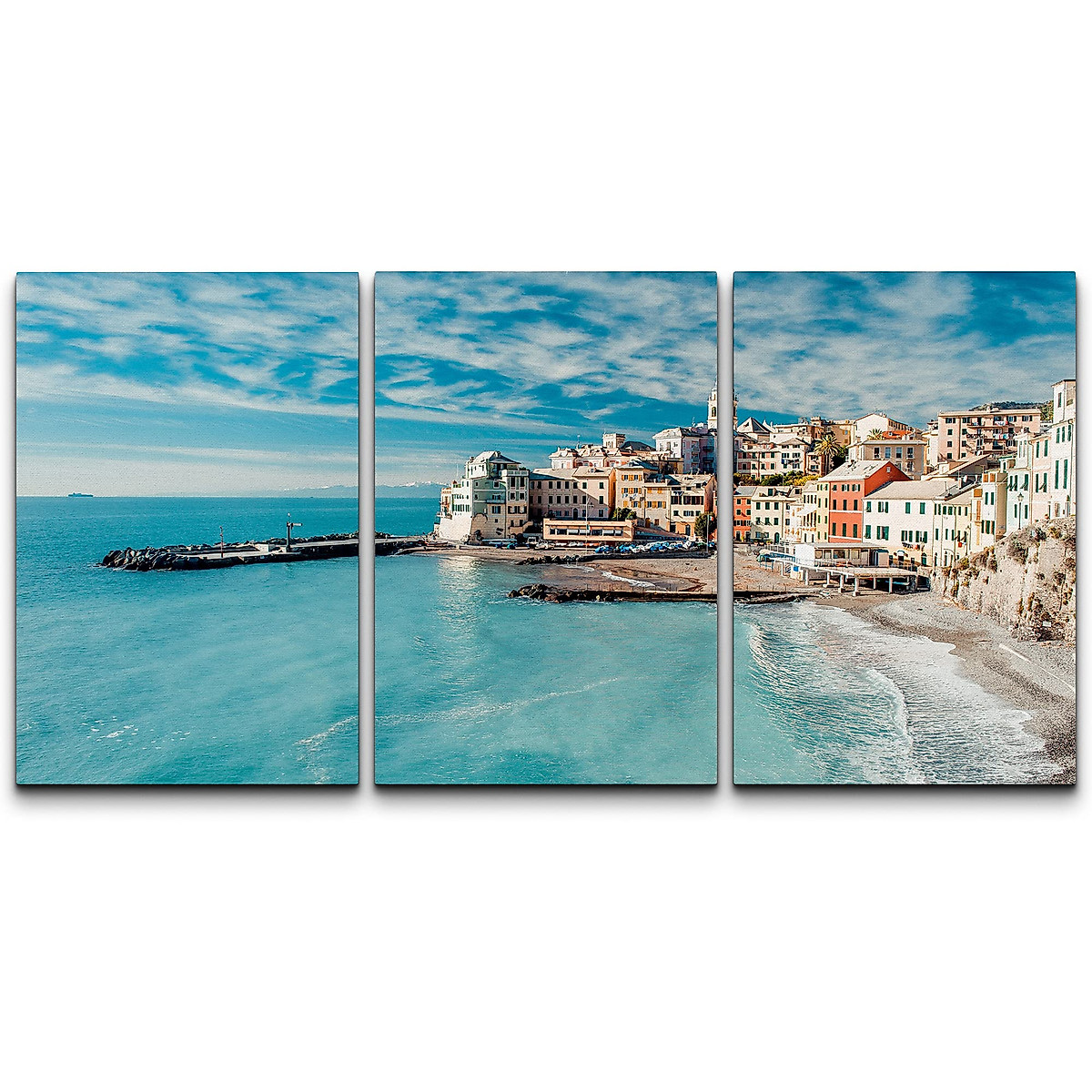 wall26 Canvas Print Wall Art Set Coastal Italian Cityscape Nature Wilderness Photography Realism Rustic Scenic Relax/Calm Multicolor for Living Room, Bedroom, Office - 24"x36"x3 PanelsPanels