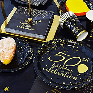 Gatherfun 50th Birthday Napkin Disposable Paper Napkins Black and Gold Party Decorations Tableware for Men Woman 50 Birthday Party（6.5X6.5in, 3-Ply, 50-Pack)