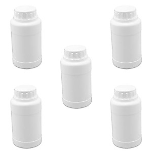Othmro 5Pcs 8.45oz/250ml Plastic Bottles, Lab Cylindrical Chemical Reagent Bottle, Wide Mouth Laboratory Reagent Polyethylene Bottle, Sample Sealing Liquid Storage Container for Food Store White