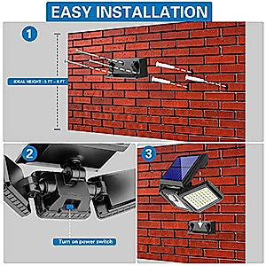 AmeriTop Solar Lights Outdoor, 2 Pack 128 High Brightness LED Cordless Solar Motion Sensor Lights; 3 Adjustable Heads, 270°Wide Angle Illumination, IP65 Waterproof, Security LED Flood Light(Daylight)