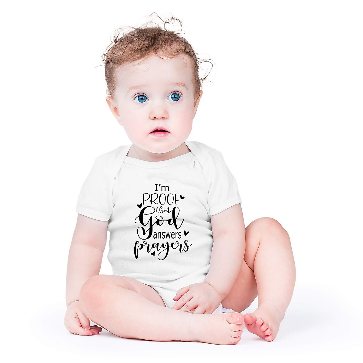 AW Fashions I'm Proof That God Answers Prayers Baby Bodysuit Cute Newborn Boy Funny Rompers Girl Clothes (Newborn, White)