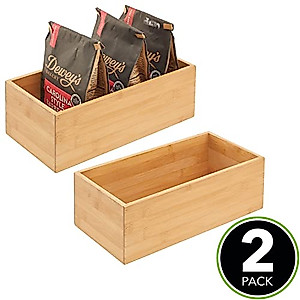 mDesign Bamboo Wood Organizer Storage Bin Box for Kitchen, Pantry, and Drawer Organization; Holder for Snacks, Juice Boxes, Utensils, Tea, Coffee - Echo Collection - 2 Pack - Natural