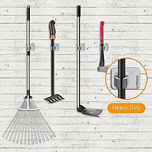 XCIXCI 4 Pack Stainless Steel Mop and Broom Holder Wall Mount with Hook, Screw Drilling Mop and Broom Hanger, Single Heavy Duty Storage Rack for Laundry Garage Closet Garden Tool Organizer, Silver