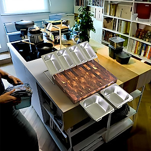 Bantlou Acacia Wood Cutting Board with Containers - Prepdeck meal prep station for Kitchen, End Grain Cutting Board with Stainless Steel Food Container