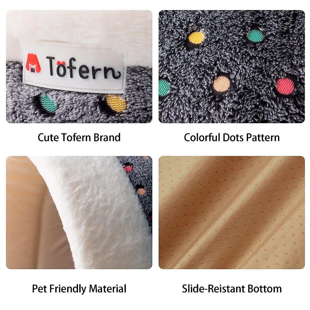 Tofern Dog Beds for Small Dog Cats Colorful Dots Pattern Striped Cute Fleece Warm Washable Igloo Pet Bed with Removable Cover