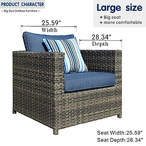 ovios Patio Furniture Set, 12 PCS Big Size Outdoor Furniture Set All Weather Rattan Wicker Sofa Sectional Set with Glass Table, Garden, Backyard, No Assembly Required (Grey-Denim Blue)