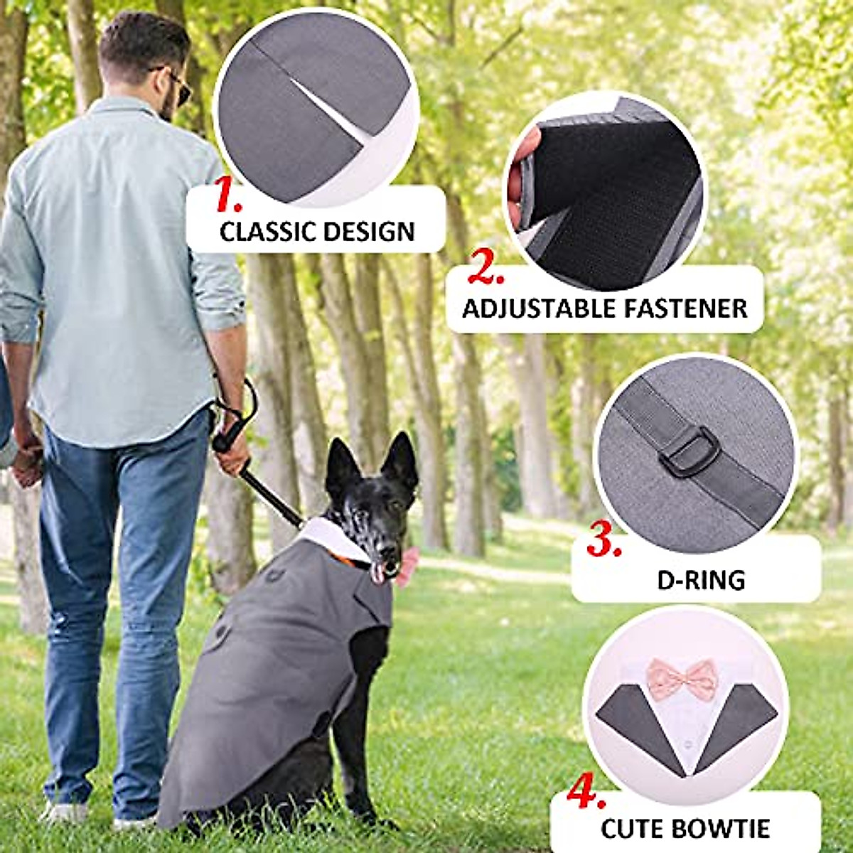 DORA BRIDAL Formal Dog Tuxedo for Medium Large Dogs, Labrador Pet Wedding Party Suit Outfit with Detachable Bowtie Collar Neckerchief Bandana, Dress-up Halloween Costumes Handsome Elegant Cosplay