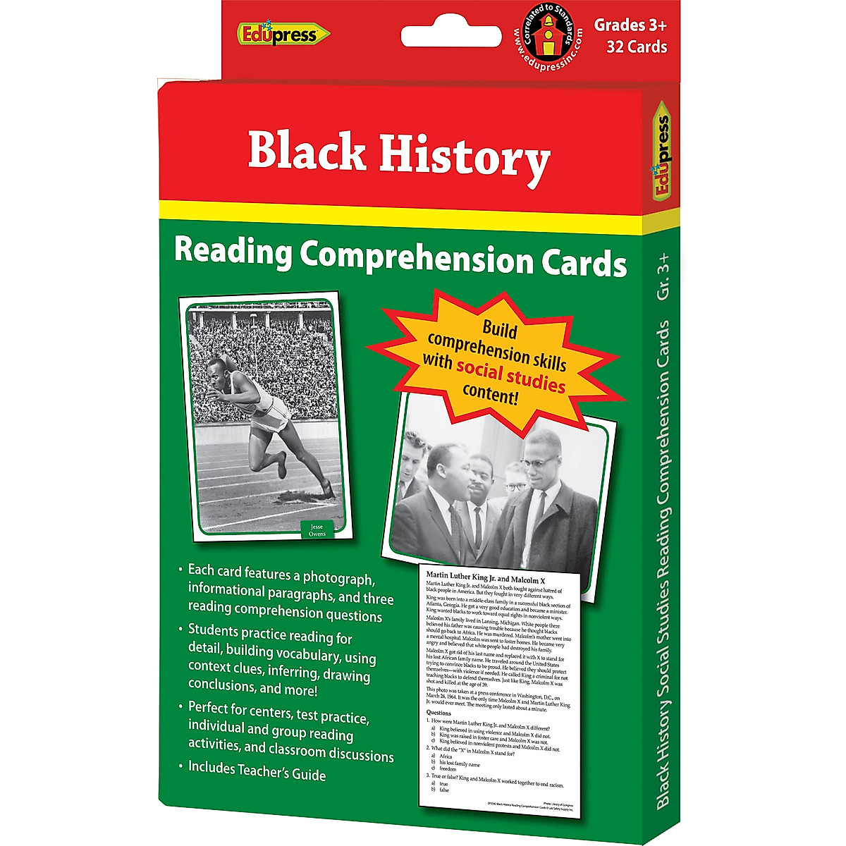 Edupress Reading Comprehension Social Studies Cards, Black History (EP63540)