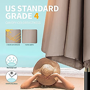 SUNNYARD 9Ft Wooden Market Patio Umbrella Outdoor Garden Yard Umbrella with Pulley Lift for Beach Deck, Taupe