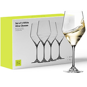 White Wine Glasses Set Of 4 | Chic Long Stem 16 Ounce Wine Glass Set Made From Crystal Clear Glass | Great Wine Gift For Wedding, Anniversary, Christmas, Birthday | Made In Europe