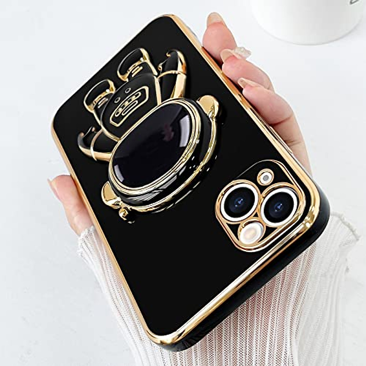 Pepmune Compatible with iPhone 13 Case Cute 3D Astronaut Stand Design Camera Protection Shockproof Soft Back Cover for Apple iPhone 13 Phone Case Black