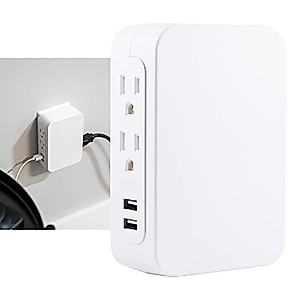 GE Pro 5-Outlet Extender with 2 USB Ports, Surge Protector, Side Access, Wall Tap Adapter, 3-Prong, 860 Joules, 2.4 AMP/12 Watt Ultra-Charge, Warranty, UL Listed, White, 39670