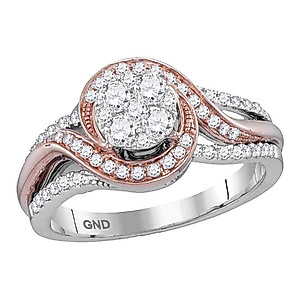 The Diamond Deal 14kt Two-tone Gold Round Diamond Cluster Bridal Wedding Engagement Ring 5/8 Cttw