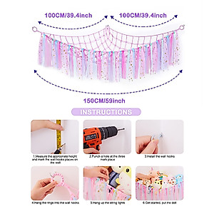 Cicening Stuffed Animal Net or Hammock with Tassels LED Storage Net for Stuffed Animals Holder and Plush Toy Hammock Handmade Soft Corner Hanging Netting Toy Holder for Kids Room Playroom(Pink)