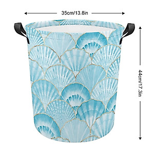 MEIKKO Laundry Basket Small Ocean Seashell Waterproof Laundry Hamper with Handles Collapsible Clothes Hamper for Dorm,Family,Travel