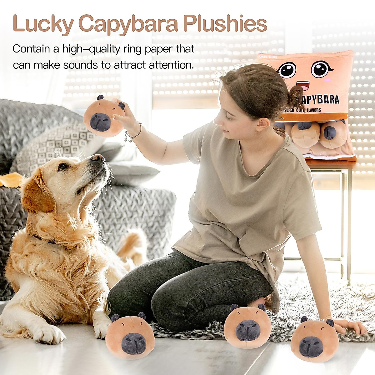 Frankiezhou Home Capybara Snack Bag Plush Pillow, Removable Stuffed Animals with 6 Mini Capybara Stuffed Animals Kawaii Pudding Pillow Plush Decor for Kids