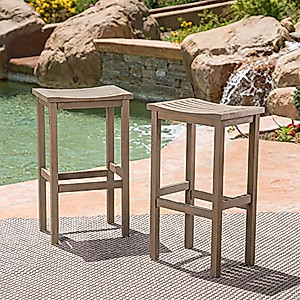 Set of 2 Gray Contemporary Outdoor Bar Stools 30"