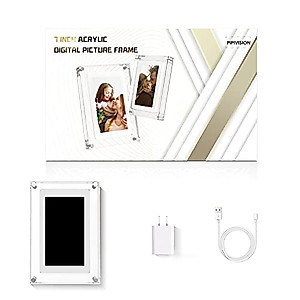 PiPivision 7-inch Digital Picture Frame, Acrylic Video Photo Frame with Auto Rotate Playback, 1GB Internal Memory and 1500mAh Battery, Supports 1024 * 600 Resolution, Ideal Desktop Decorations