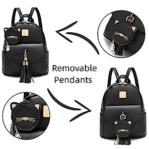 BESYIGA Girls Small Kitty Backpack 3 PCS Leather Backpack Purse for Women Travel Bag Kids Backpack Mini Backpack for Girls