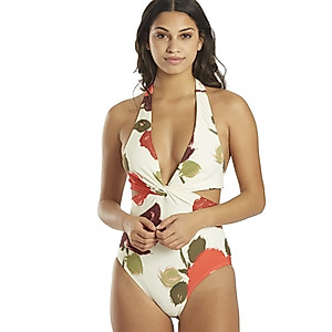 Kate Spade New York Just Rosy Knotted Halter One-Piece Ivory XL