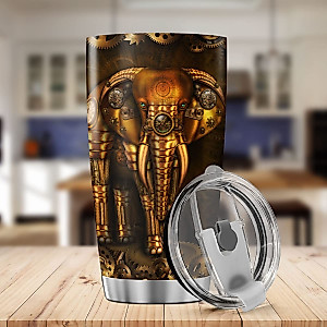 9SUNFLOWER Elephant Mechanic Style Coffee Tumbler Birthday Gifts For Girls Women Steampunk Travel Mug With Lid 20oz Insulated Cup Inspirational Quotes Animal Sayings Vacuum Mugs