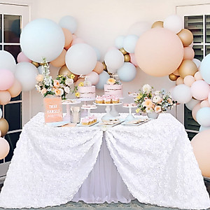 Rosette Tablecloth White 50x80 Inches Rectangular 3D Floral Satin Rosette Fabric Table Cover Grandiose Wedding Party Baby Shower Decorations