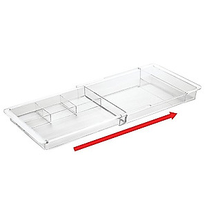 iDesign Extendable, Adjustable Drawer Organiser Tray Made of Durable Plastic, Makeup Storage Solution for Brushes, Accessories and More, Clear, 1 x