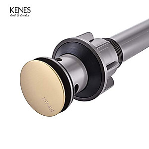 KENES Brushed Gold Pop Up Bathroom Sink Drain with Overflow, Bathroom Sink Drain Assembly with Strainer Pop Up Drain, Lavatory Vanity Vessel Sink Pop Up Drain Stopper