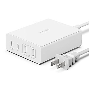 Belkin 108W GaN USB Charging Station for Multiple Devices, 2 Type C and 2 Type A Ports Fast Desktop Charger Dock Hub for iPhone, Apple Watch, iPad Pro, Air, Mini, MacBook Pro 16 inch 14 inch and Air