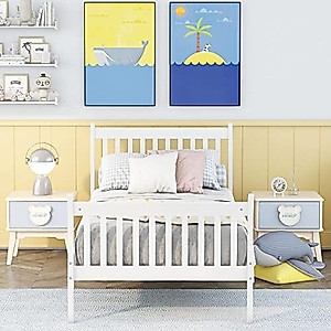 Merax Twin Bed Frames, Twin Platform Bed with Headboard and Footboard, Wood Twin Bed Frame with Slat Supports for Kids Girls Boys, No Box Spring Needed,White