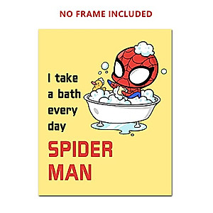 paintlig Superhero Wall Decor - Unframed Boy's Bathroom Decor, 8X10 inch Motivational Wall Decor, Set of 4 Marvel Wall Decor Art Prints for Kids Bathroom