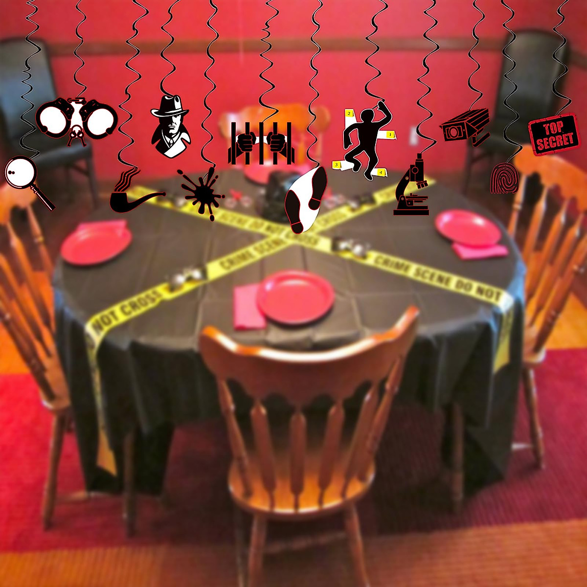 Detective Party Decoration Top Secret Spy Party Decor Supplies Murder Mystery Hanging Swirls Decoration 24pcs Kids Birthday Party Decor Banner, Assembled and Ready to Use