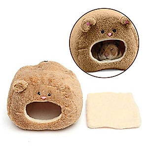 Timesuper Pet House Bed Plush Small Pet Hamster Hanging Bed House Hammock Warm Bed Guinea Pig Hedgehog Cage Nest,Brown