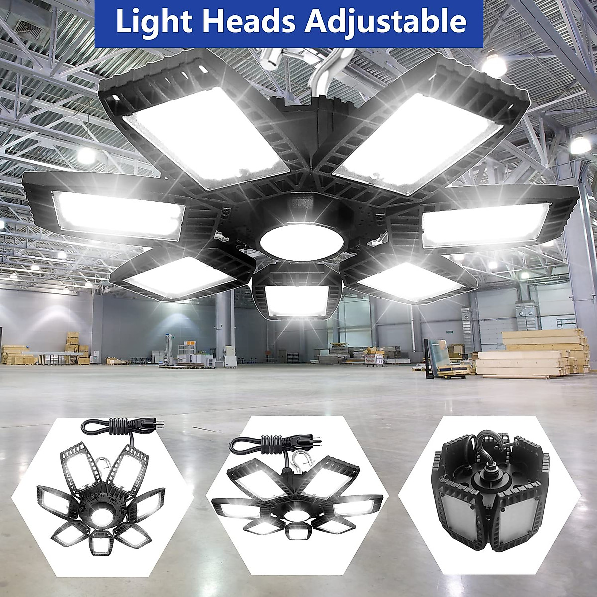 CODAFUL High Bay Light Led UFO Lights350W 49000LM (Eqv. to 1500W HPS/MH) with US Plug 5ft Cable 85-277V, IP65 Warehouse Residential, Barn, Factory, Workshop Shop Lighting (Black, 120W)