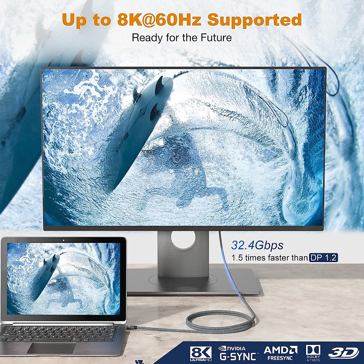 ULT-WIIQ 8K Mini DisplayPort to DisplayPort Cable 6.6ft, Mini DP to DP 1.4 Cable, Support 8K@60Hz, 4K@144Hz, 2K@240Hz, Gold-Plated Thunderbolt 2 to DP Cord for MacBook Air/Pro, Surface Pro, Monitor