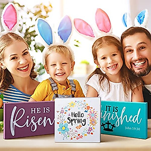 3 Pieces Easter He Is Risen Tiered Tray Decor Wood Table Sign Hello Spring Table Centerpiece Standing Decor It Is Finished Wood Tiered Tray Decoration for Easter Party Farmhouse Home Table Decor