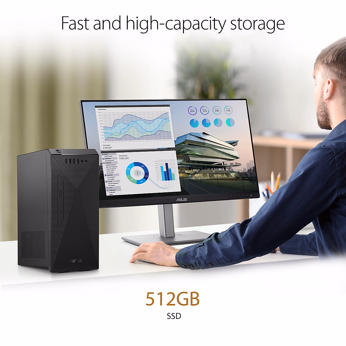 ASUS S501MD Desktop PC, Intel Core i5-12400, 16GB DDR4 RAM, 512GB PCIe SSD, Wi-Fi 6, Windows 11 Home, Black, S501MD-DB504