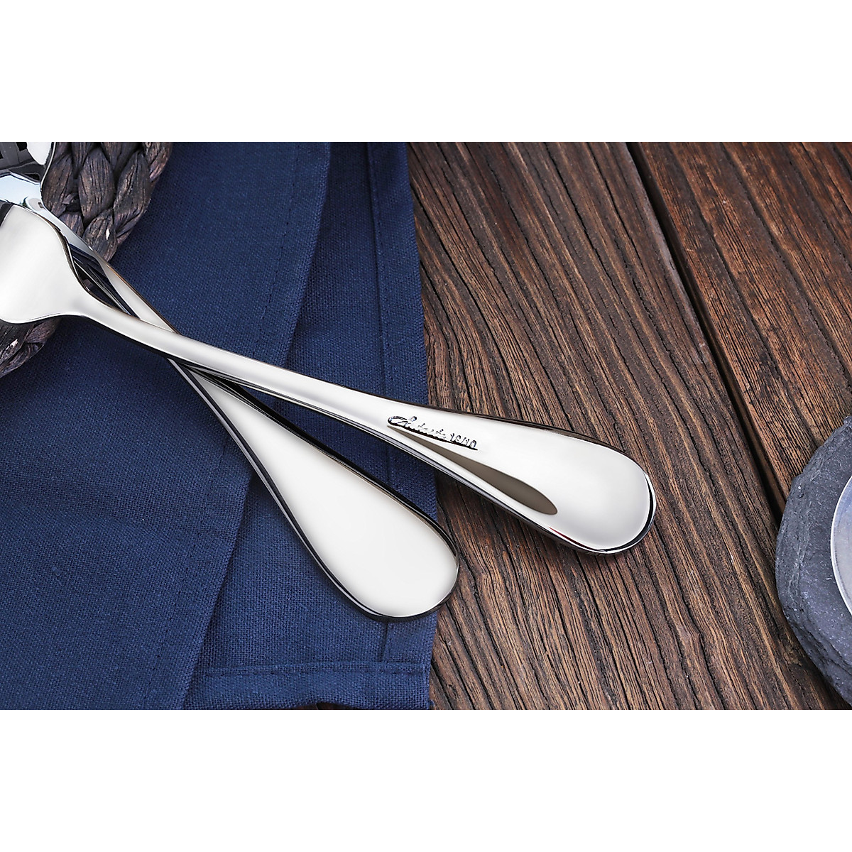 Artaste 56426 Rain 18/10 Stainless Steel Table LARGE SERVING Spoons and Forks Set, of 6 in Each, Silver