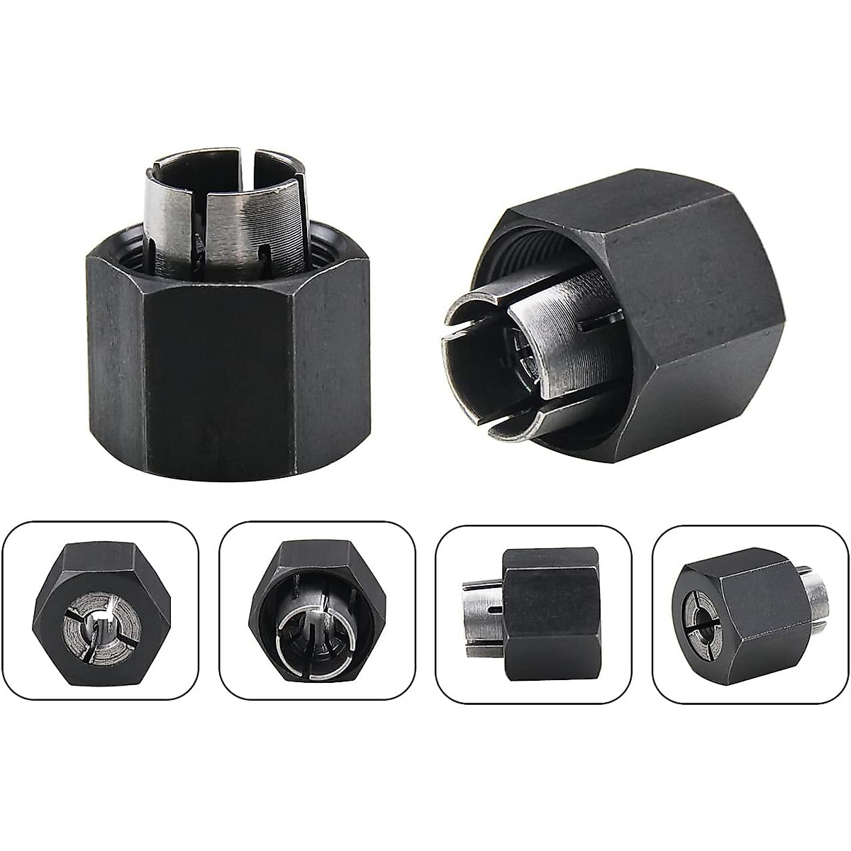 Thaekuns 2 piece Router Collet Kit 1/4" and 1/2" fits for Dewalt 326286-04, 326286-03, Bosch 2610906283, 2610906284, Hitachi 323-293, 323-421,Big Horn 19691,19693&RC025DW,RC050DW