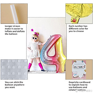 Smlpuame 40 Inch Number Balloons 0-9 Rainbow Gradient Large Number 10 Balloons, Digital Balloons for Birthday Party Celebration Decorations, Helium Foil Number Balloons for Wedding Anniversary