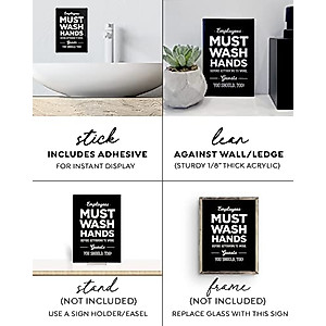 4x6 Inch Employees Must Wash Hands Funny Designer Sign ~ Ready to Stick, Lean or Frame