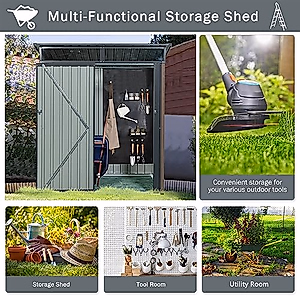 5x3ft Outdoor Storage Shed, Metal Garden Shed for Garbage Can, Tool, Outside Sheds & Outdoor Storage Galvanized Steel with Lockable Door for Backyard, Patio, Lawn(Brown)