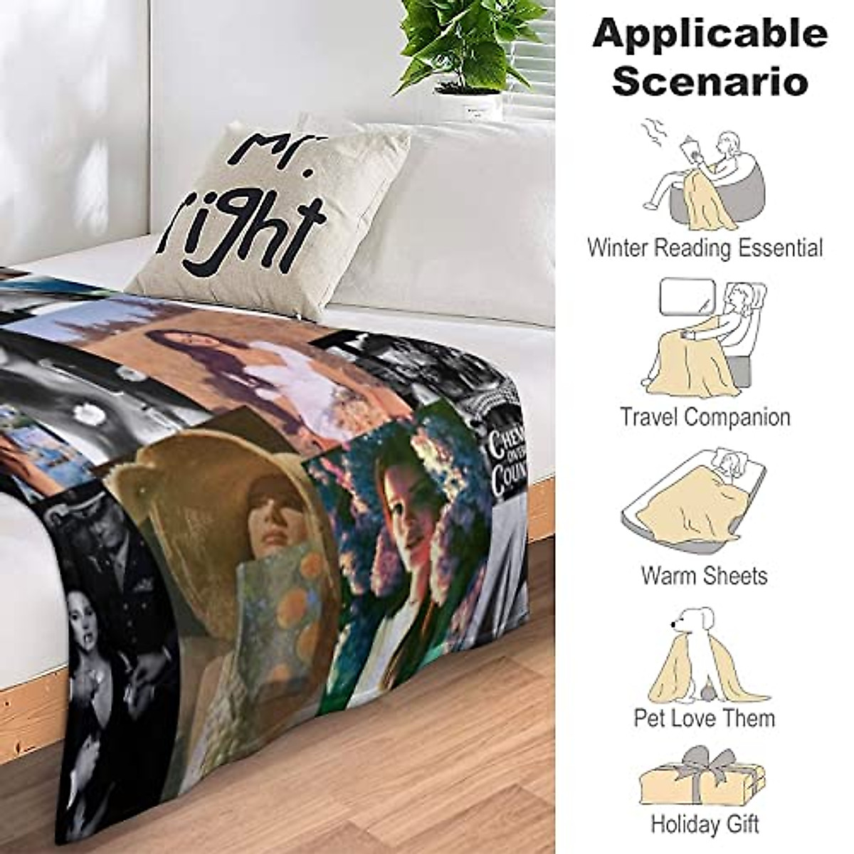 Rwillppycfei Best Lana Music Del Theme Rey Throw Blanket, Plush Microfiber Blankets and Throws for All Seasons, Super Cozy Air Conditioned Blanket 40"x50"