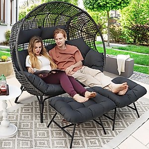 RADIATA Double Egg Chair with Ottomans Outdoor Wicker Patio Egg Chairs with Footrests for Indoor Bedroom Outside Porch Deck Backyard Garden
