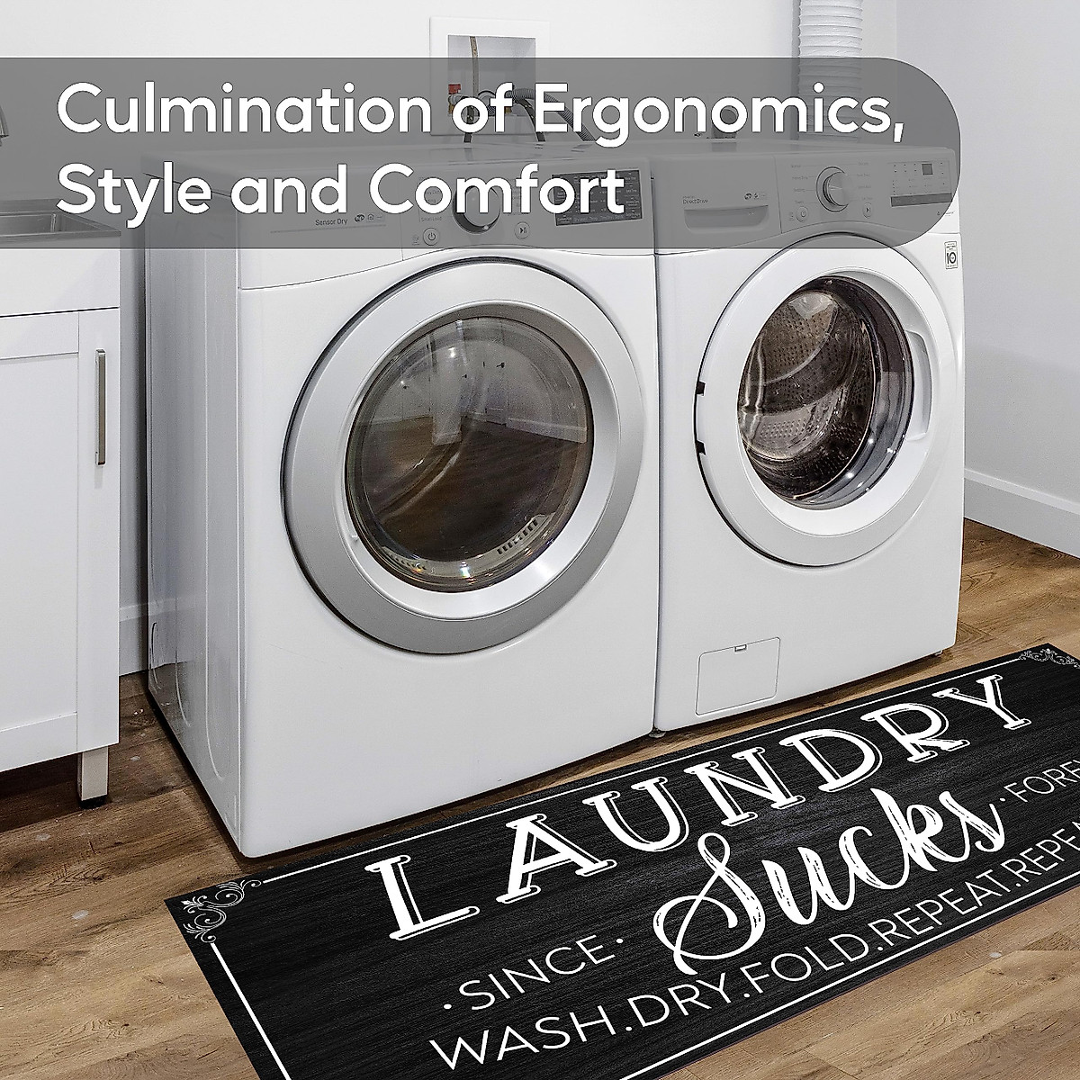 Tapeera Laundry Room Rug Runner - 20" x 59" Non-Slip Rubber Backing Laundry Rugs for Laundry Room - Farmhouse Laundry Mat Bathroom Laundry Room Decor - Laundry Room Mat for Floor (Laundry Sucks Black)