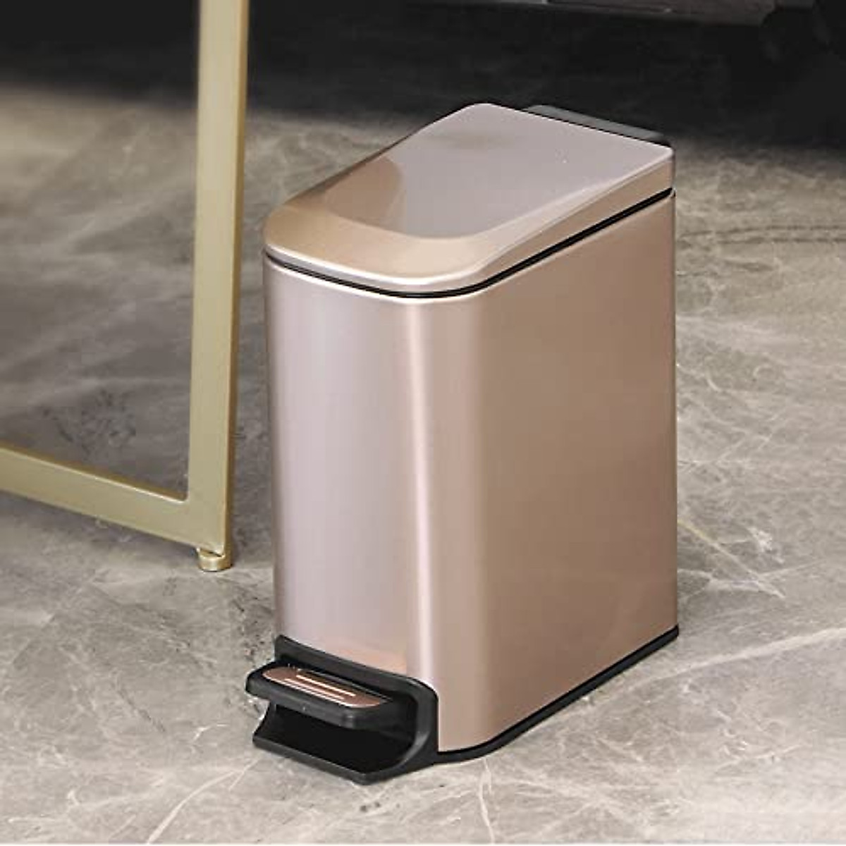 keling 6L/1.6gallon Small Bathroom Trash Can with Lid Soft Close ,Stainless Steel Pedal Garbage Can Gold ,Anti-Fingerprint Finish