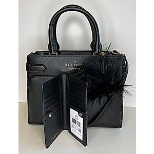Kate Spade New York Staci MD Satchel bundled with matching Slim Bifold Wallet and Fur Pom (Black)