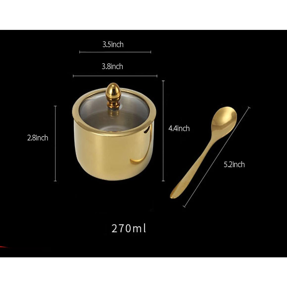 Mozacona Gold Stainless Steel Sugar Bowl Spice Jar Seasoning Pot Storage with Lid Spoon