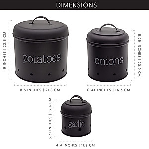 AuldHome Potatoes, Onions and Garlic Canister Set (Black); Contemporary Vegetable Storage Containers